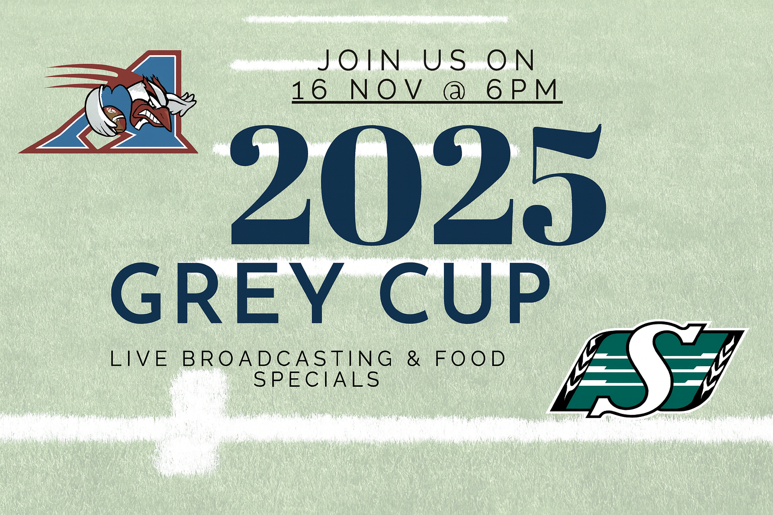 Grey Cup 2025 Live Broadcast - Nov. 16, 6 pm - Nepean Sailing Club